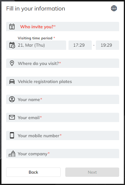 Visitor walk-in app | ONES Docs